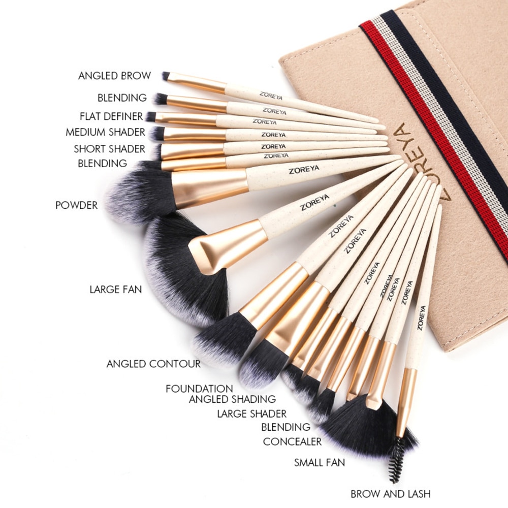 Set 16 pensule pentru machiaj cosmetic profesional contur, ten, ochi ...