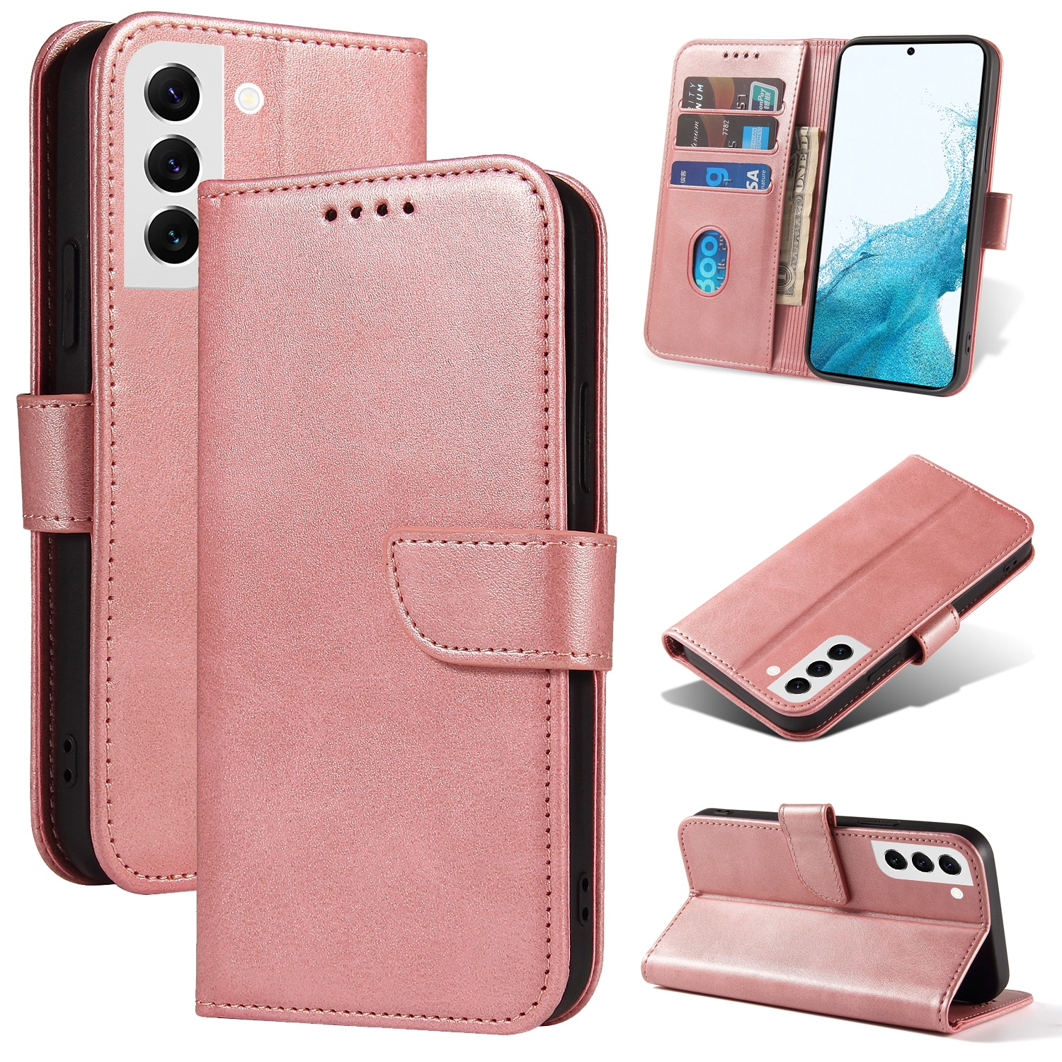 Кожен Калъф за Samsung Galaxy S22 Plus, Магнитно затваряне, Държач за ...