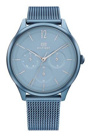 Tommy Hilfiger, Часовник от неръждаема стомана с верижка, Бледосин ...
