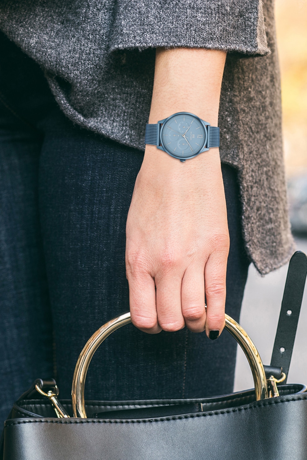 Tommy Hilfiger, Часовник от неръждаема стомана с верижка, Бледосин ...