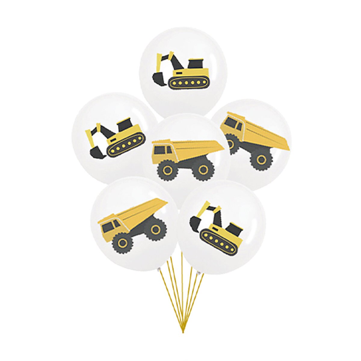 Set aranjament 6 baloane latex, print utilaje constructii, TZ5198, alb ...