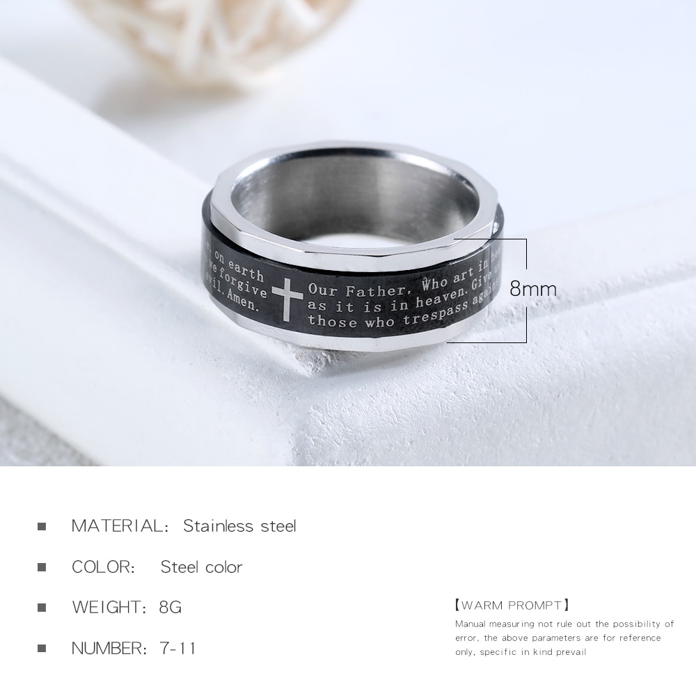 Inel antistres negru din inox cu Tatal Nostru, BeSpecial, INL03_189 ...
