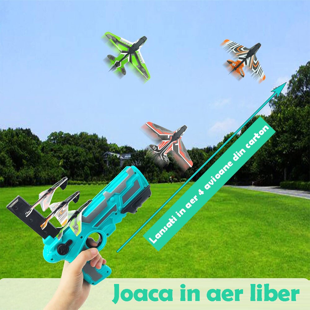 Pistol SIKS Tip Lansator De Avioane De Jucarie, Cu 4 Avioane Incluse ...