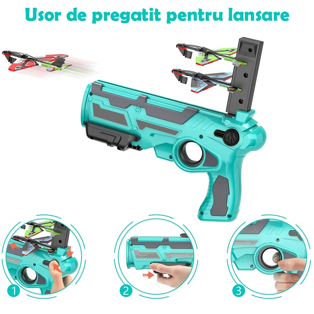 Pistol SIKS Tip Lansator De Avioane De Jucarie, Cu 4 Avioane Incluse ...