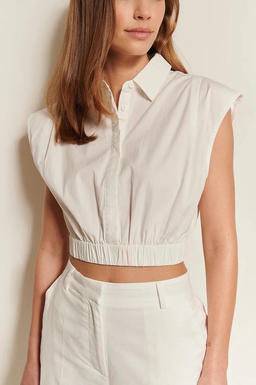 Top Cropped Wide Shoulders, alb, 36 - eMAG.ro