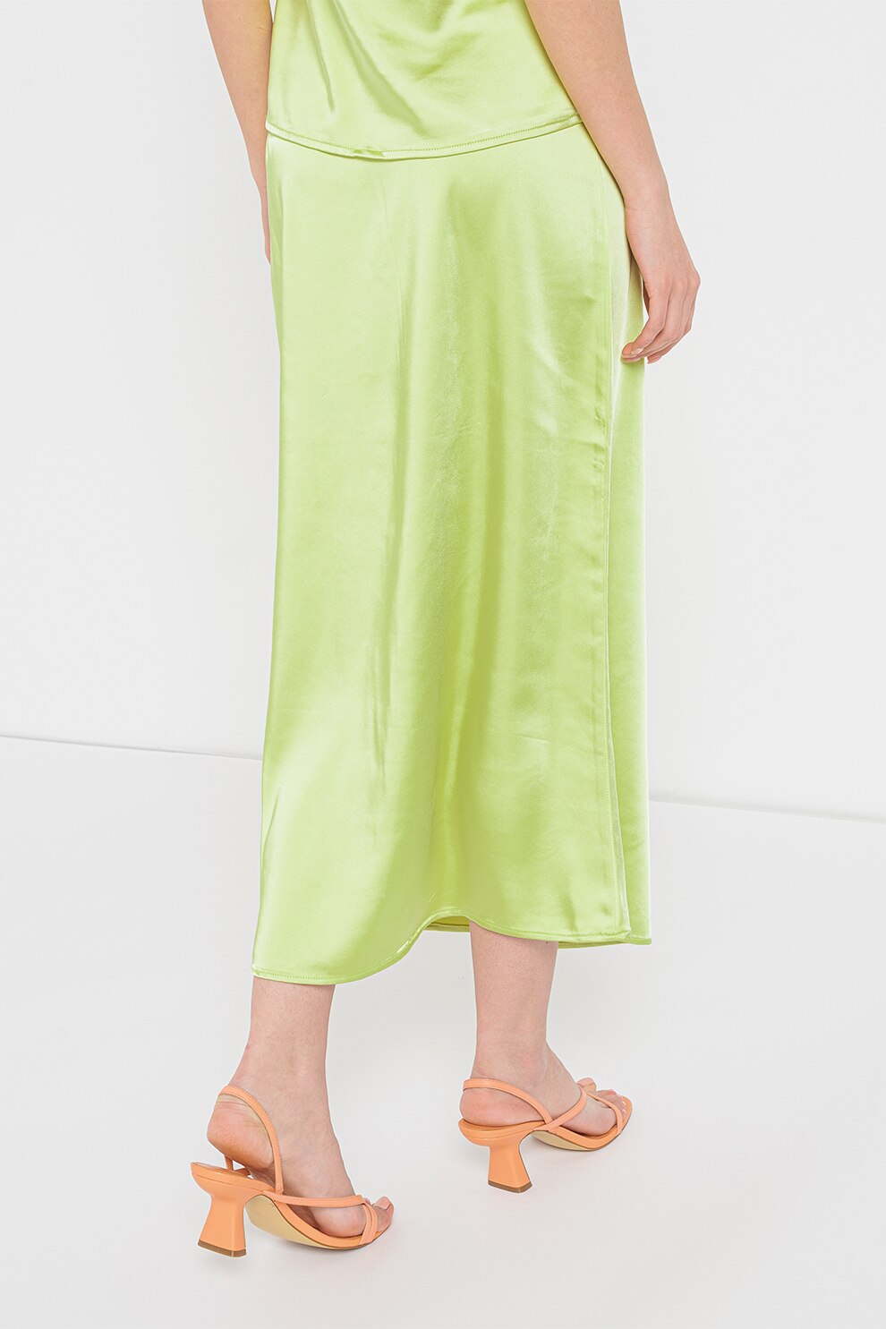 Only, Fusta evazata de satin Mayra, Verde lime, 38 - eMAG.ro