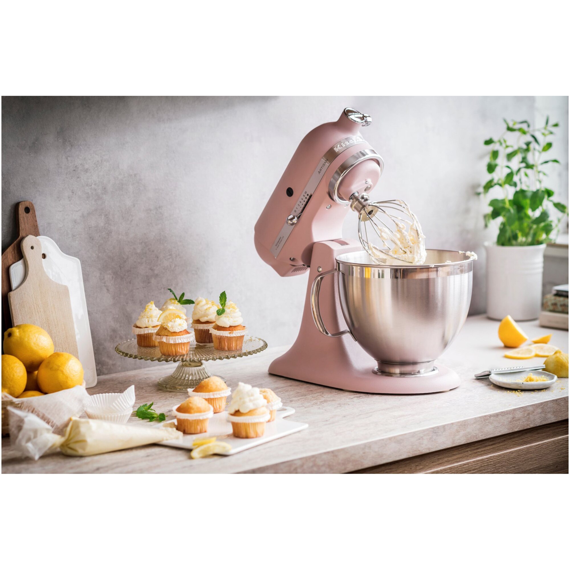 Mixer cu bol Artisan KitchenAid 5KSM185PSEFT, 4.8L, model 185, feather ...