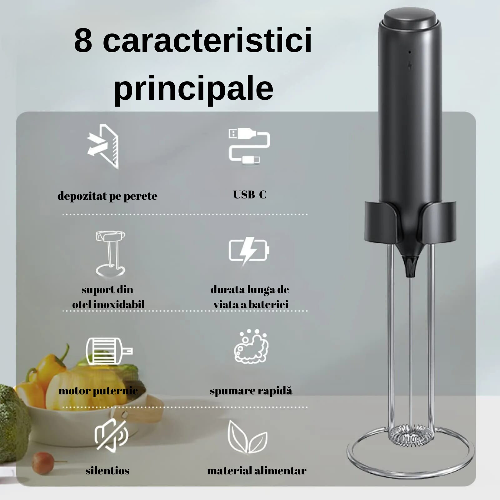 Mixer spumator de lapte pentru cafea, cu suport vertical si incarcator ...