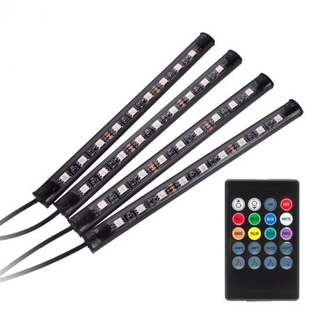 Kit 4 benzi lumini ambientale LED auto RGB interior cu telecomanda USB ...