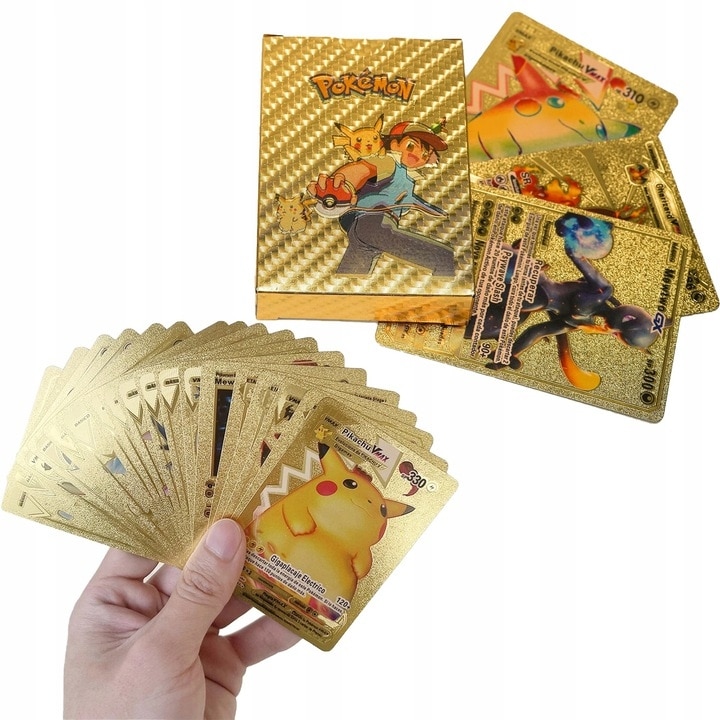 Carti de joc, Pokemon, 6.3x8.8 cm, 55 carti, Auriu - eMAG.ro