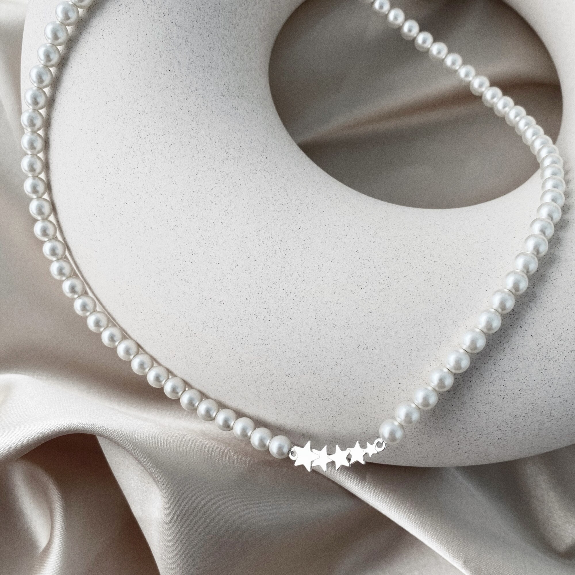 Colier cu Perle Swarovski albe si pandantiv Stele din Argint 925 ...