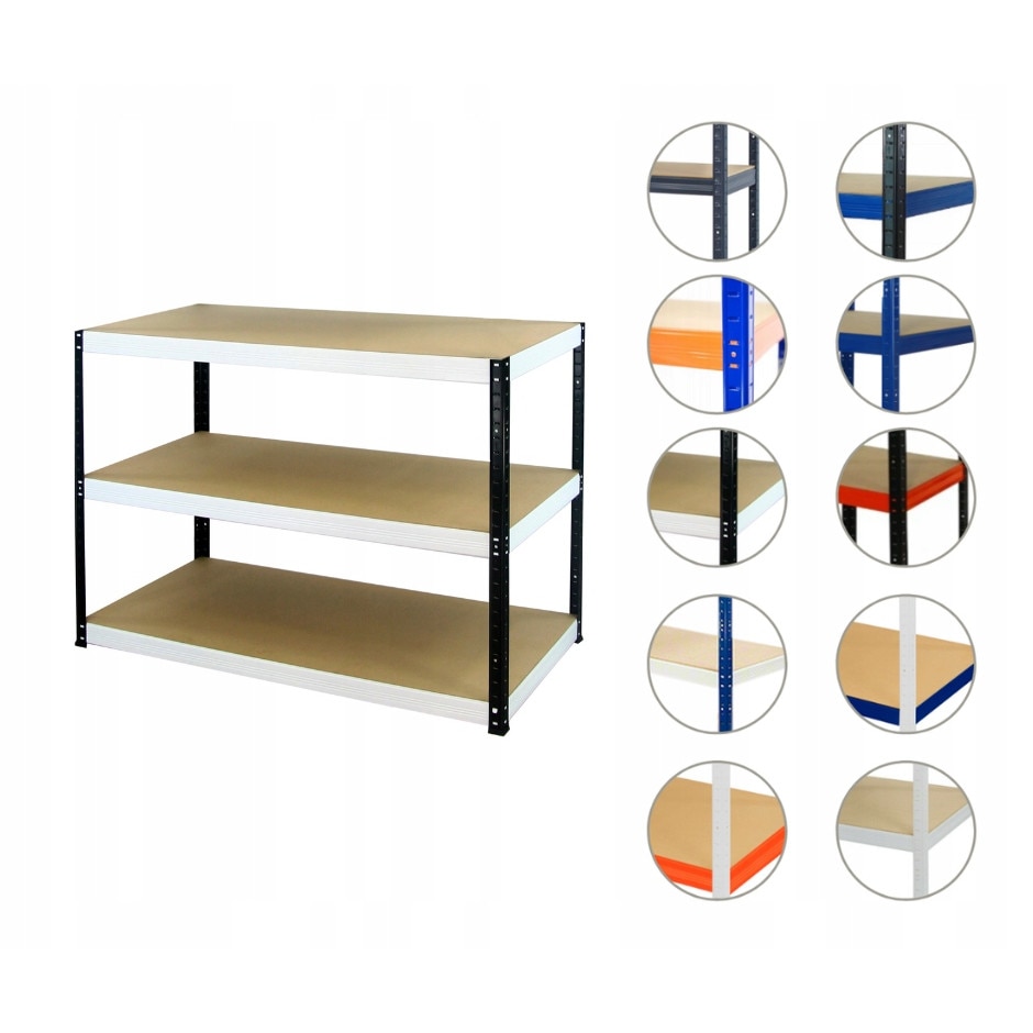 Raft metalic, 3 polite, Metal/HDF, 90x150x50 cm, 175 kg, Negru/Alb ...