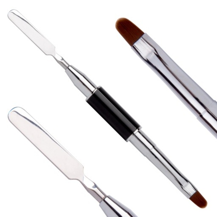 Pensula 2 in 1 pentru AcrylGel, NeoNail, Metal, Negru/Auriu - eMAG.ro