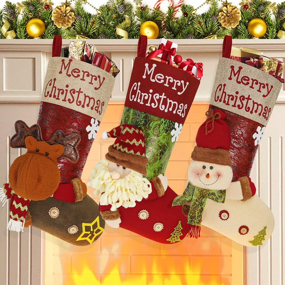 Set de 3 ciorapi pentru Craciun Orsja, multicolor, flanel, 48 x 29 cm ...