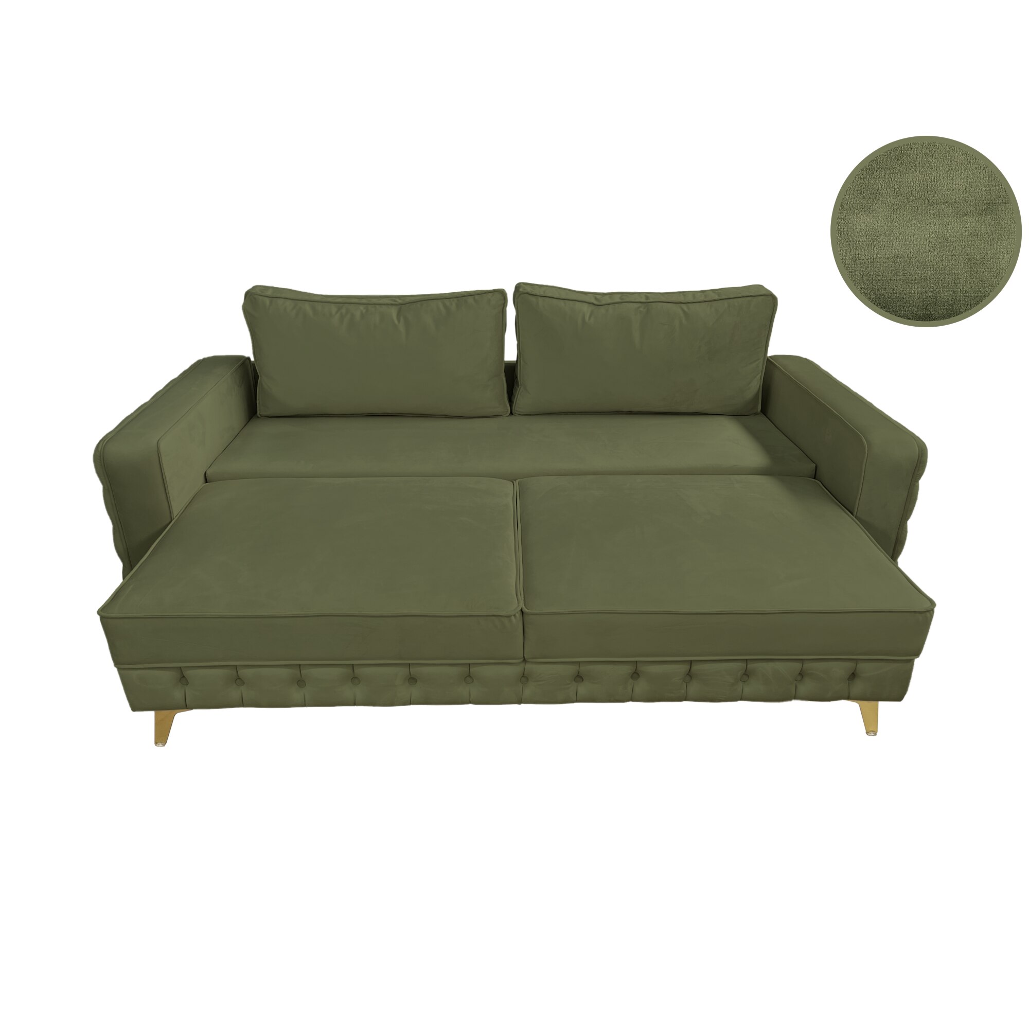 Canapea extensibila Diosa cu lada de depozitare, catifea, verde maslin ...
