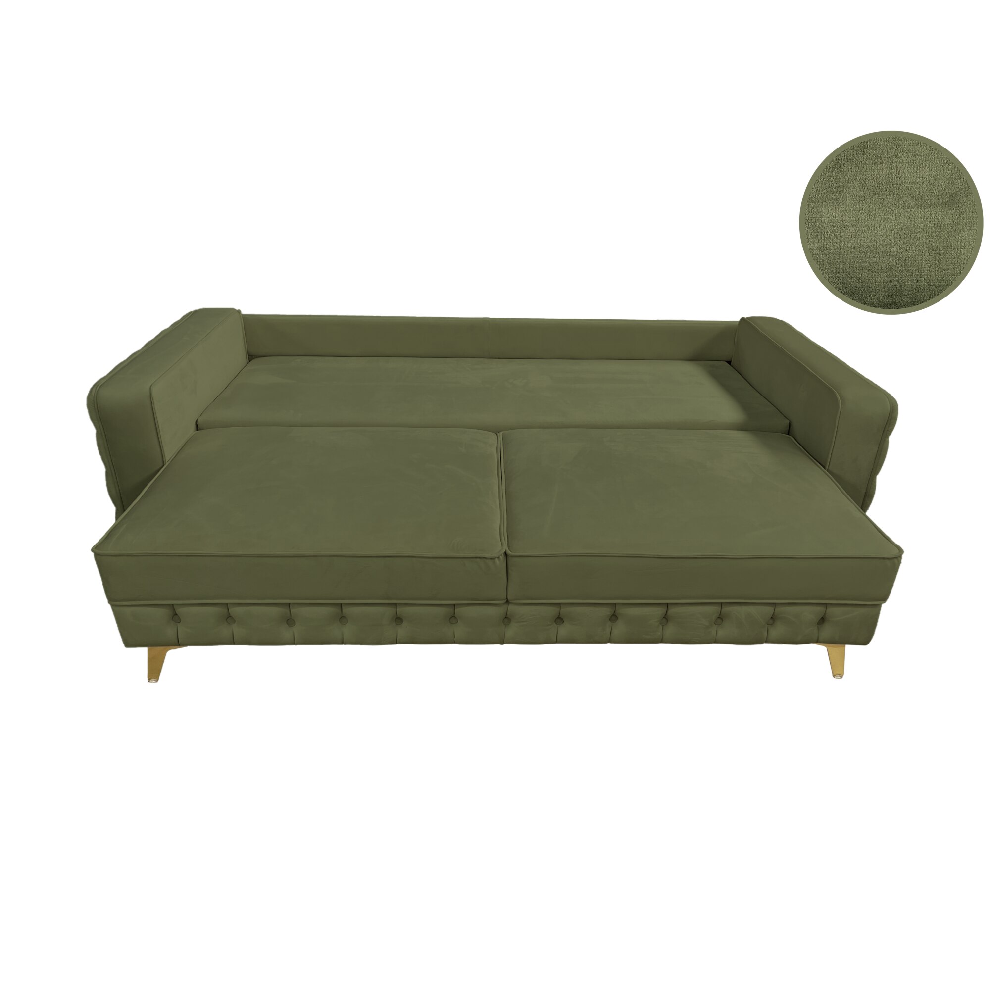 Canapea extensibila Diosa cu lada de depozitare, catifea, verde maslin ...