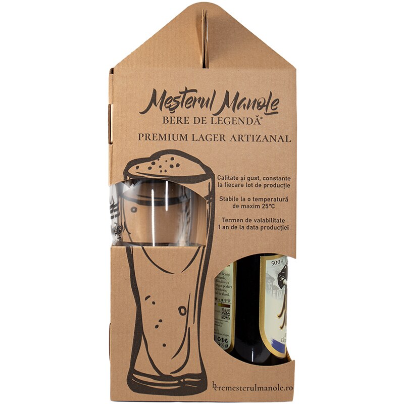 Cutie Bere Artizanala Mesterul Manole cu 4 sticle bere 3x500ml, 1x330 ...