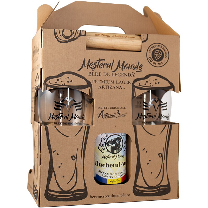 Cutie Bere Artizanala Mesterul Manole cu 4 sticle bere 3x500ml, 1x330 ...