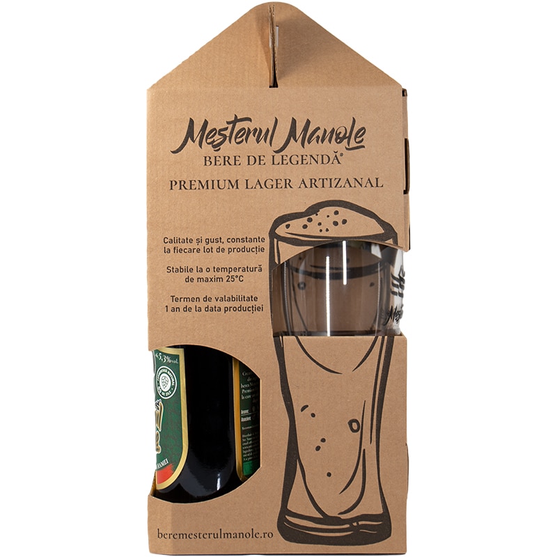 Cutie Bere Artizanala Mesterul Manole cu 4 sticle bere 3x500ml, 1x330 ...