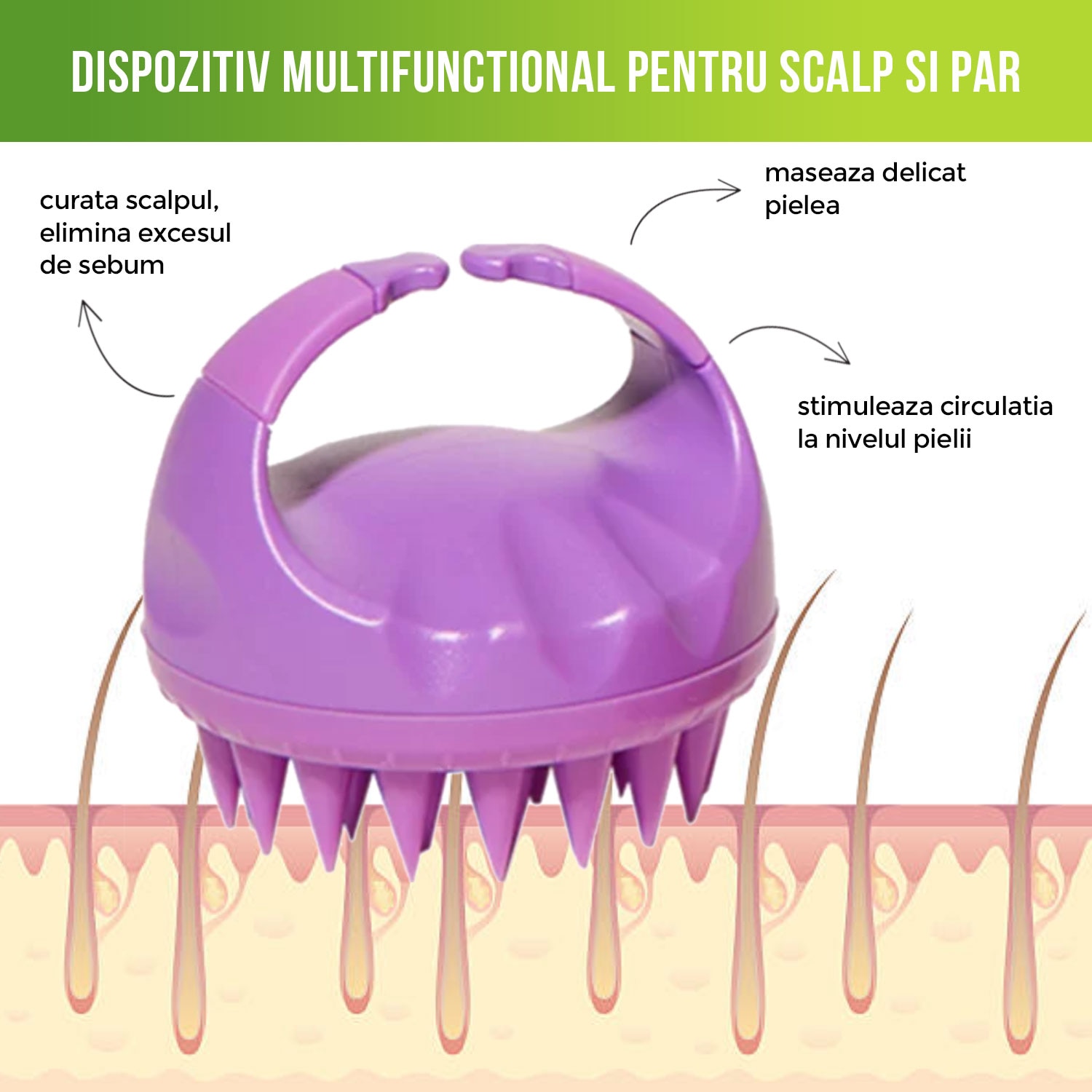 Perie pentru masaj capilar, zioda smart essentials®, din silicon ...