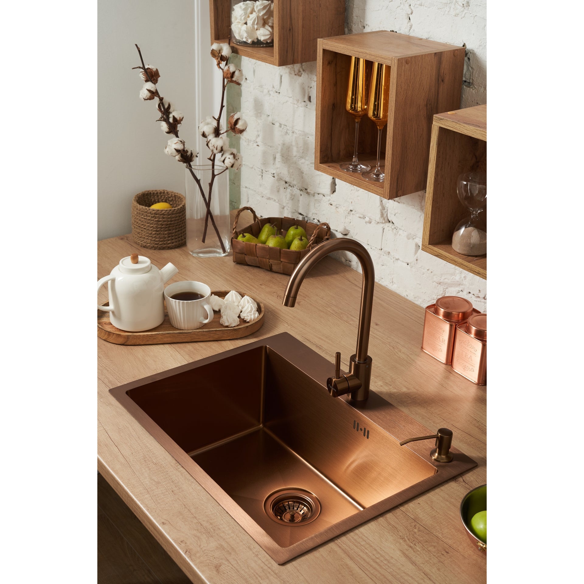 Set chiuveta bucatarie, baterie, dozator, Fabiano, inox, Nano PVD, 60 x ...