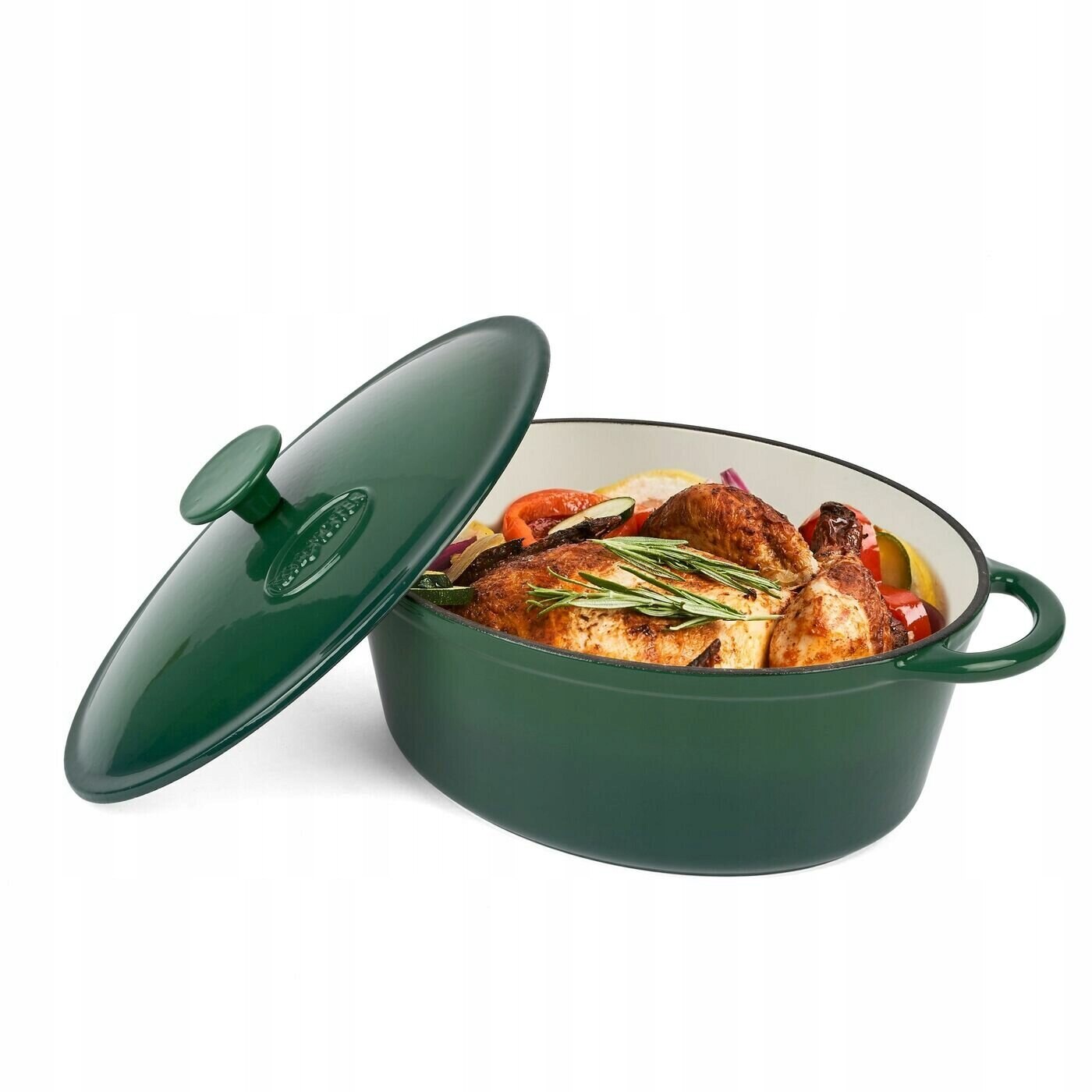 Vas cu capac, Konighoffer, Fonta emailata, 4L 26 cm, Verde smarald ...