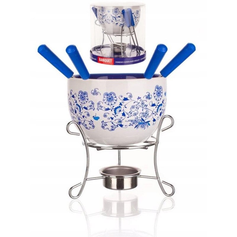 Set Vas Founde, Banquet, Ceramica/Otel inoxidabil, Alb/Albastru - eMAG.ro