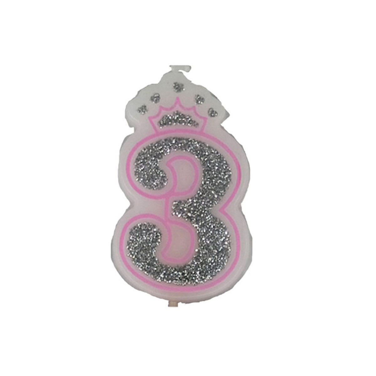 Lumanare aniversara pentru tort, cifra 3, LZ2061-3, roz/argintiu, 6 cm ...