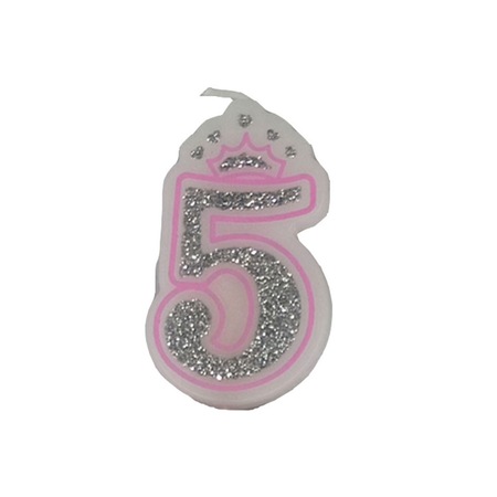 Lumanare aniversara pentru tort, cifra 5, LZ2061-5, roz/argintiu, 6 cm ...