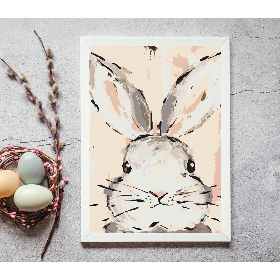 Set pictura pe numere Iepuras de Paste 3466, panza bumbac pe rama lemn ...