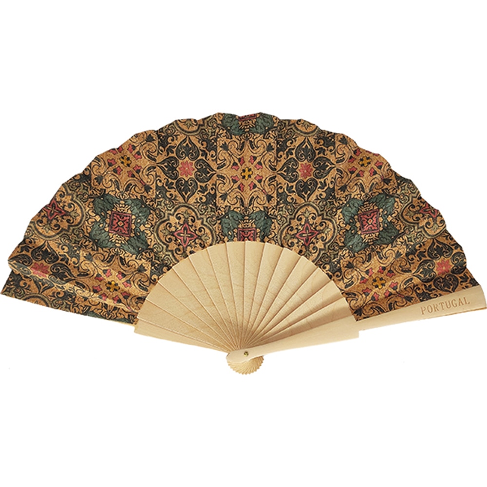 Evantai pliabil, din Lemn si Pluta, Cu un imprimare flori, 23x2x5 cm ...