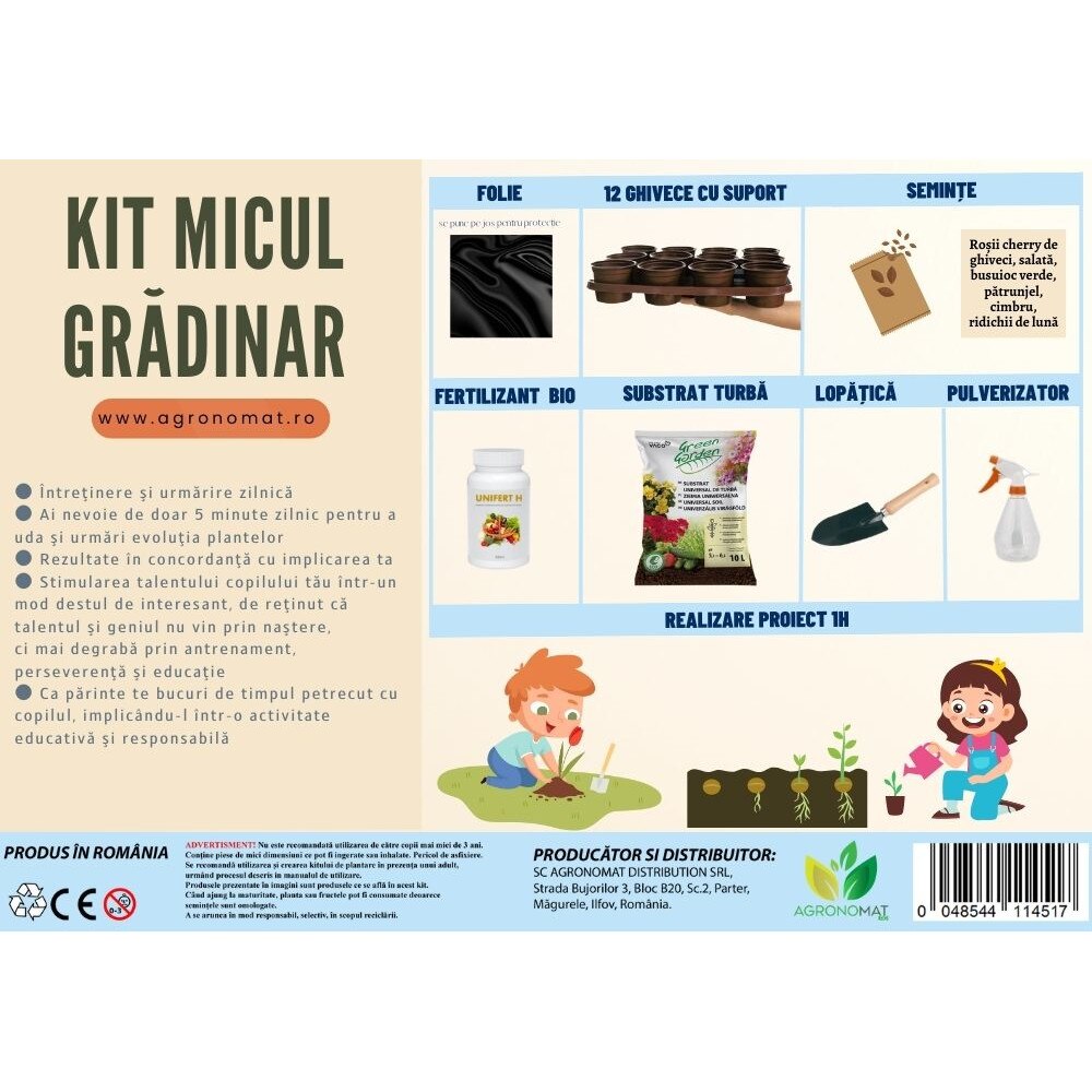 Kit plantare interactiv Agronomat, Micul Gradinar pentru copii cu 25 de ...