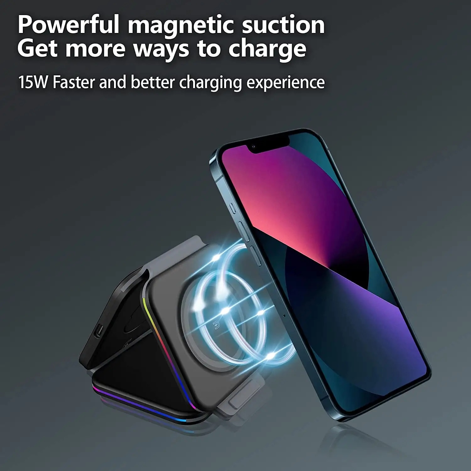 Mágneses vezeték nélküli töltő 3 az 1-ben VALA® MagSafe LED, Ultra ...