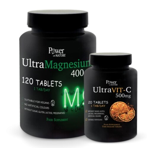 Set supliment nutritiv Ultramagnezium/Vitamina C, Power Health, 400/500 ...