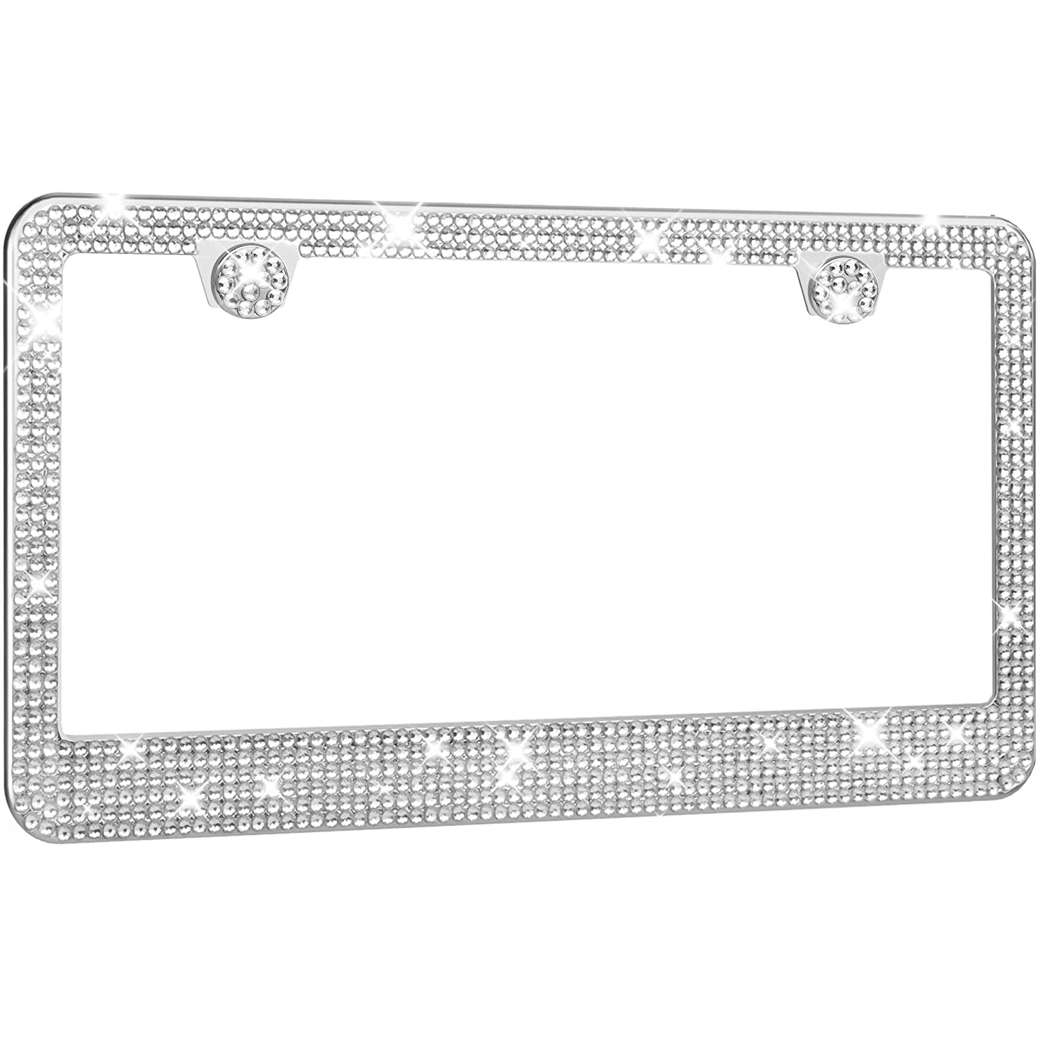 Suport numar inmatriculare auto, Otel inoxidabil/Strasuri, Argintiu ...