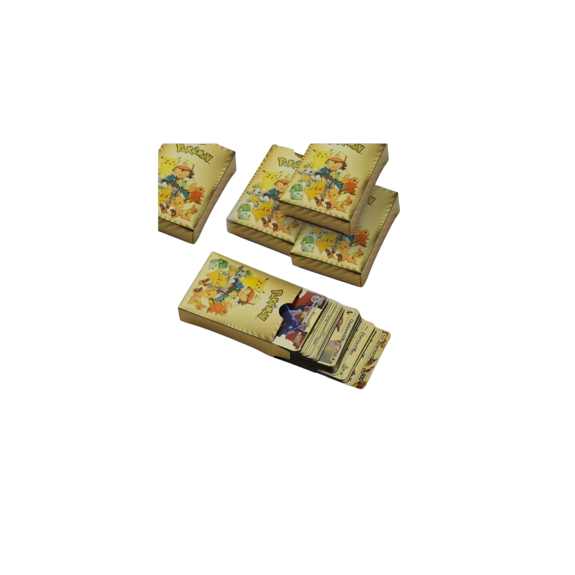 Pachet carti de joc Pokemon, 55 carti, VMax, Hologram, Auriu - eMAG.ro