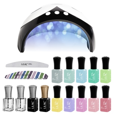Kit oja semipermanenta Lilac, 10 Pastel Colors, 1 Top Coat, 1 Base Coat ...