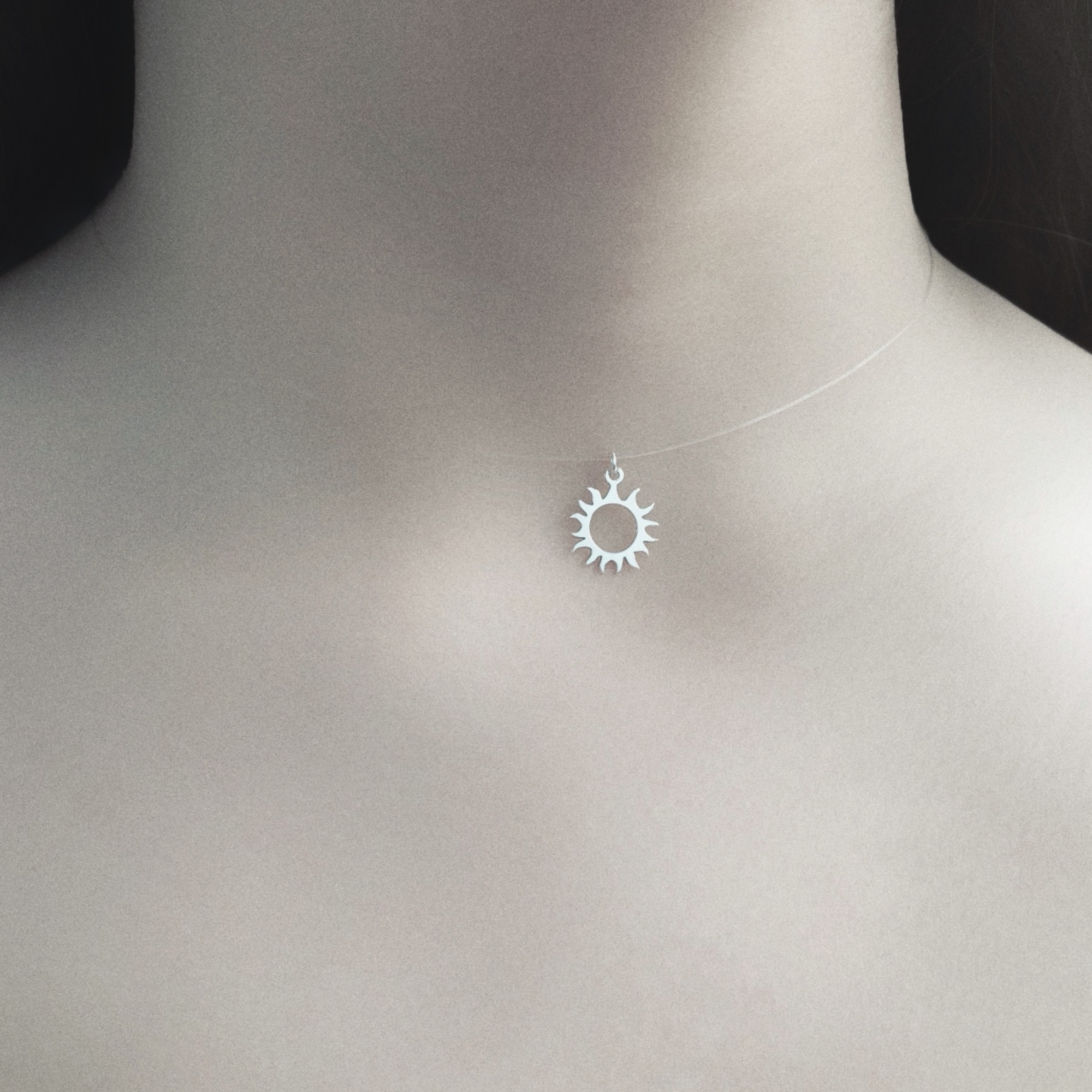 Colier fir transparent cu pandantiv Soare din Argint 925, reglabil 38 ...