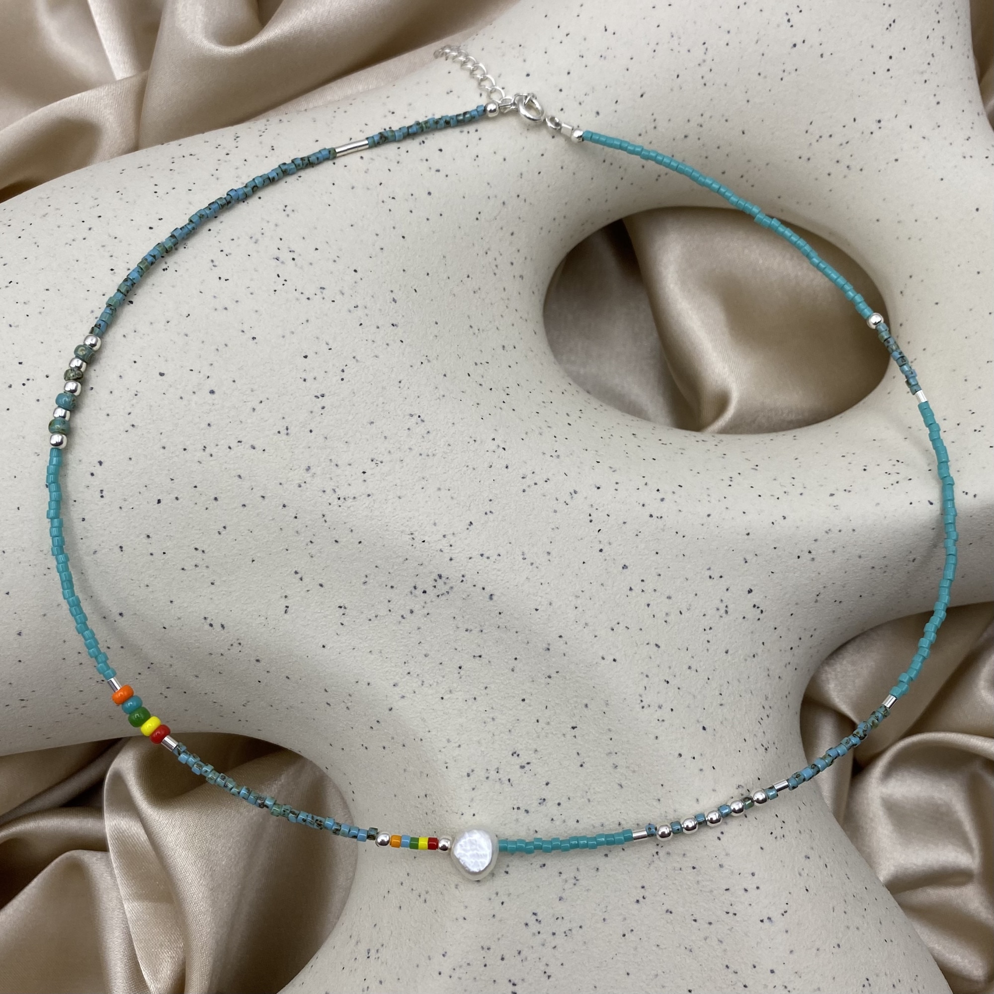 Colier cu Perla naturala, elemente din Argint 925 si margele Miyuki ...