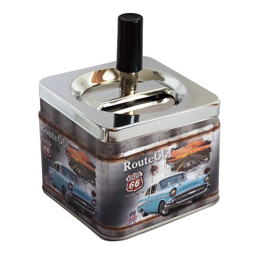 Scrumiera metalica Pufo Vintage Blue Car antivant cu buton, 9 cm - eMAG.ro