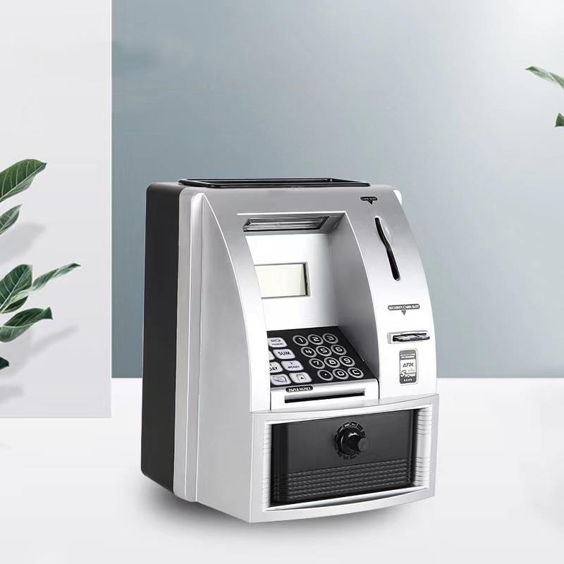 Amtok ATM persely gyerekeknek, Műanyag, ATM funkció, 18,5x17x23,5 cm, szürke/fekete - eMAG.hu