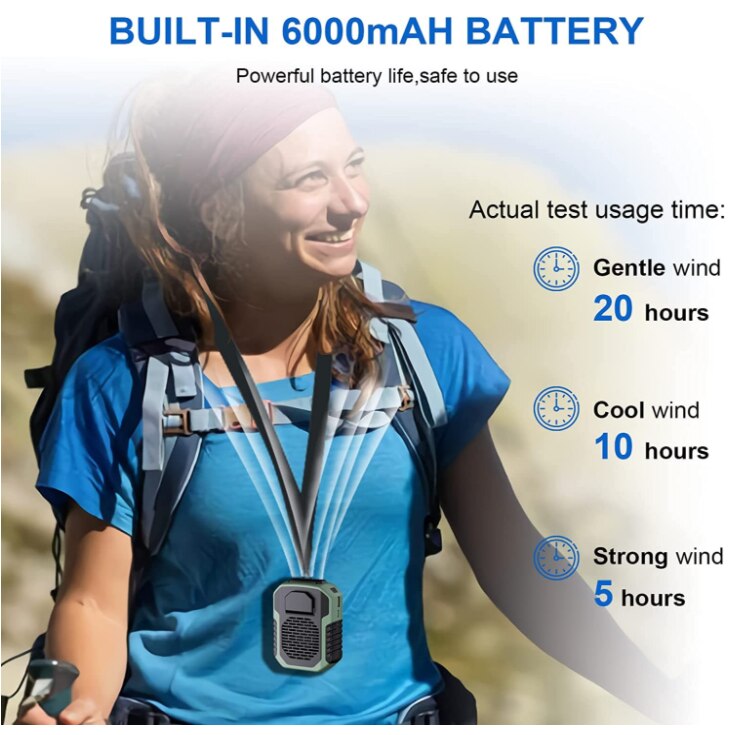 2 az 1-ben hordozható derékventilátor, 6000 ford./perc erős légáramlás ...