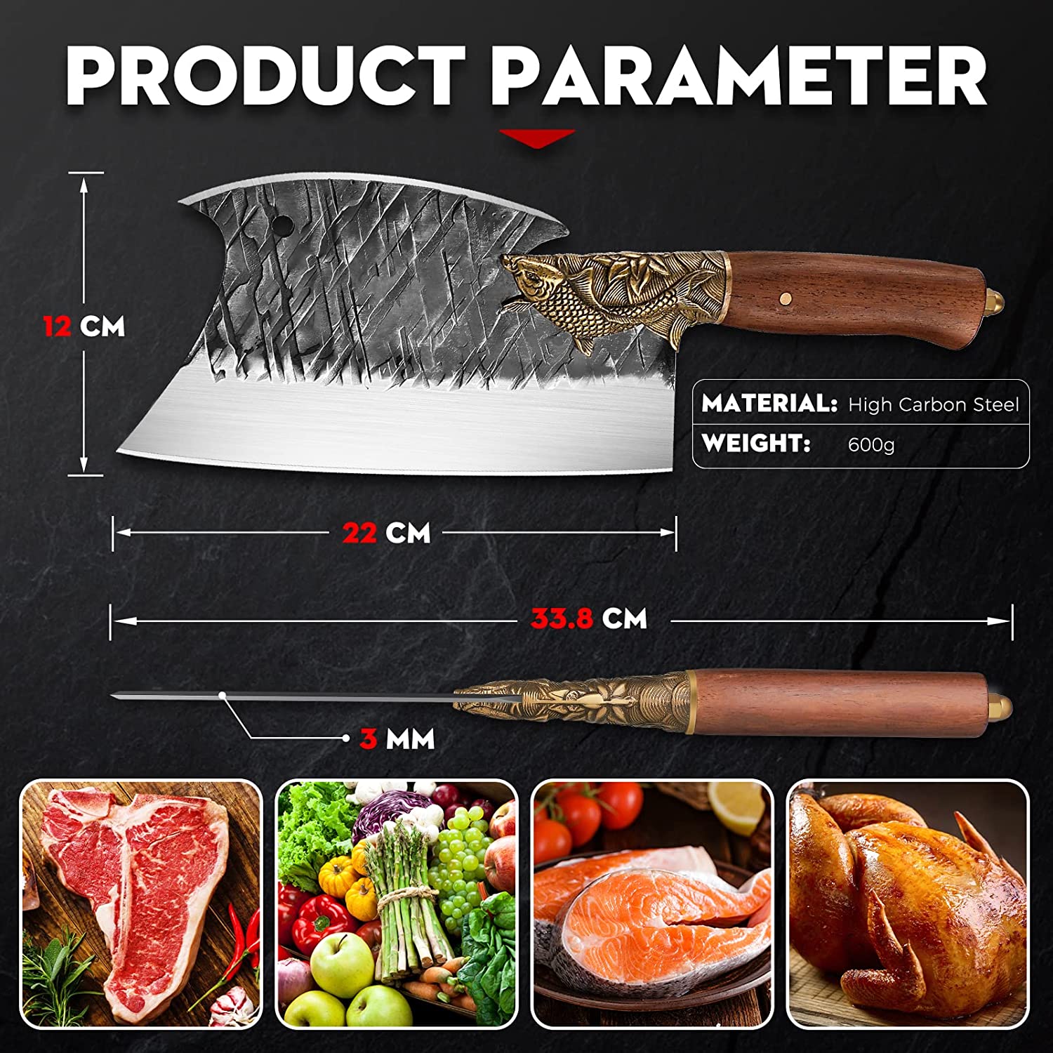Cutit satar pentru dezosat, forjat manual, Full Tang, antiaderent, lama ...