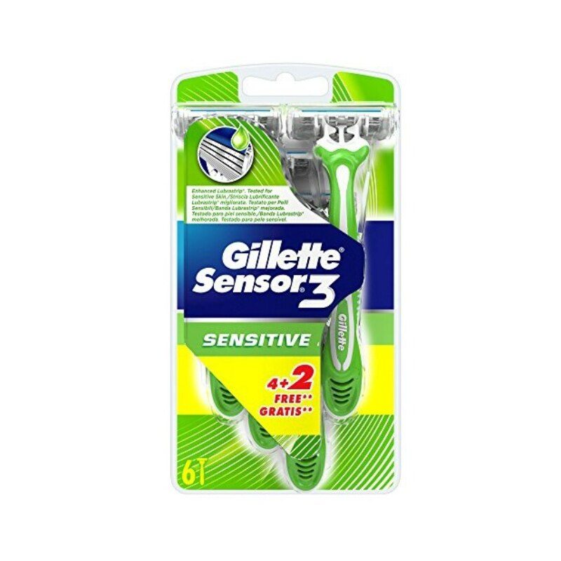 Set 6 aparate de ras de unica folosinta Sensor3 Sensitive, Gillette, Verde - eMAG.ro