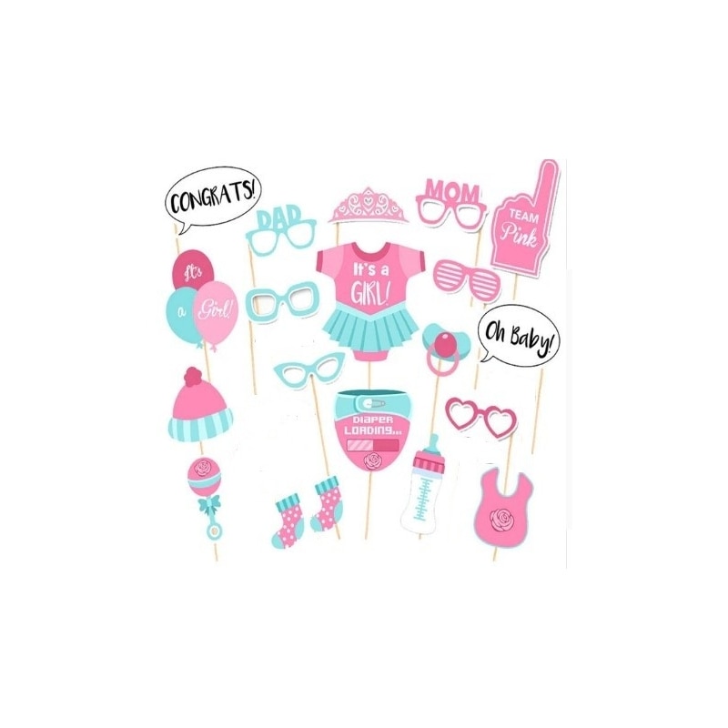 Set 25 piese propsuri pentru poze, model baby shower, Gonga® Roz - eMAG.ro