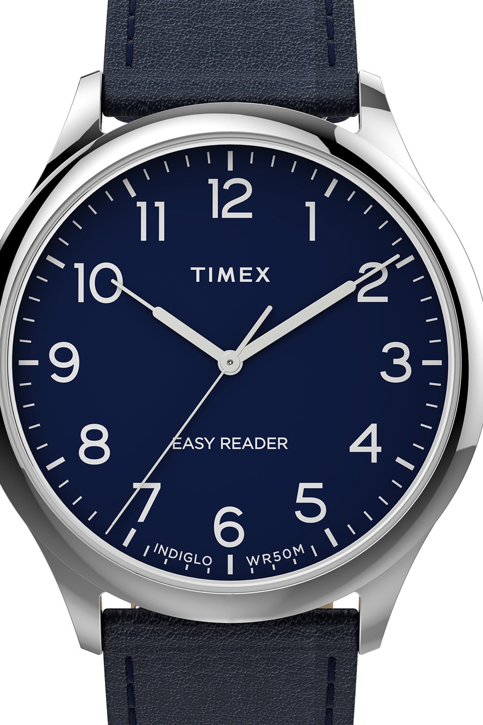 Timex, Ceas cu o curea de piele Easy Reader, 40 MM, Argintiu, Bleumarin ...