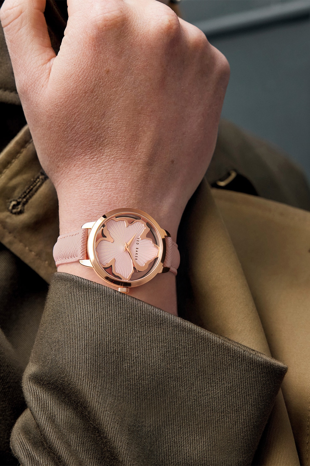 Ted Baker, Ceas quartz cu design floral pe cadran, Auriu rose, Roz ...