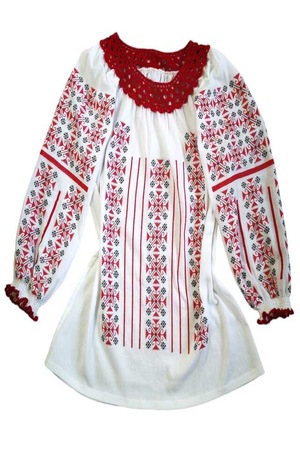 Ie populara dama, model Silvia marimea M, bumbac alb, brodata cu rosu ...