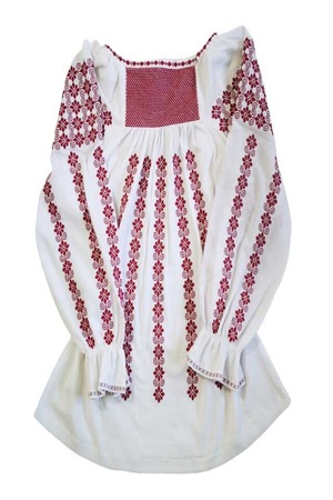 Ie populara dama, model PETRUTA, marimea L, bumbac alb, brodata cu rosu ...