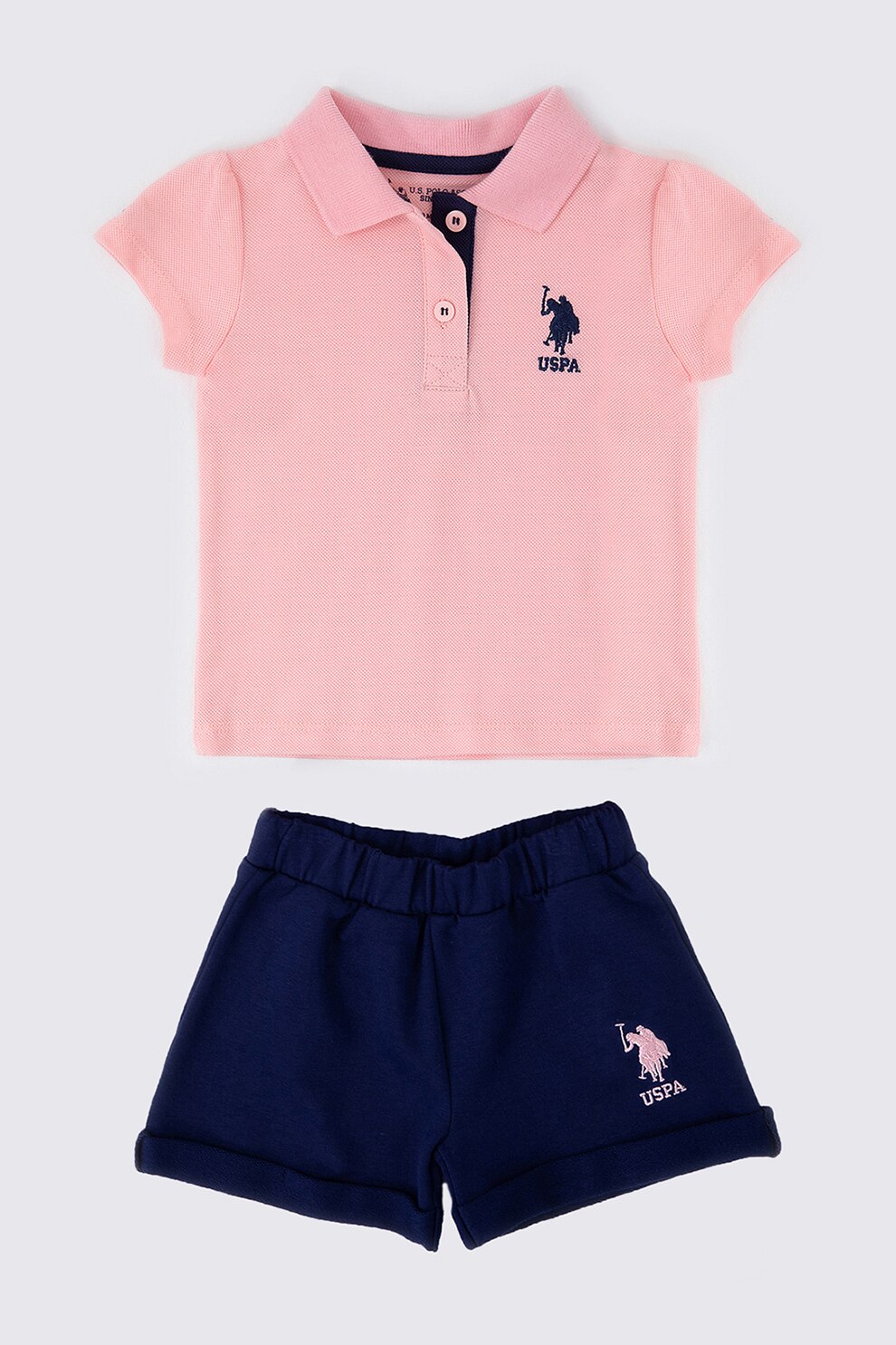 U.S. Polo Assn., Set de tricou si pantaloni scurti cu logo brodat, Roz ...